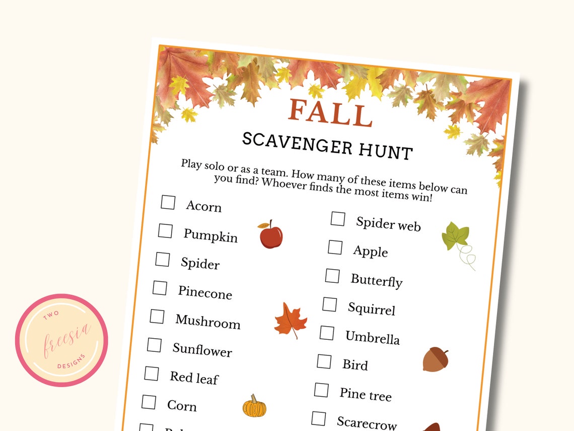 Fall Scavenger Hunt Game Printable Autumn Game Fun Fall - Etsy