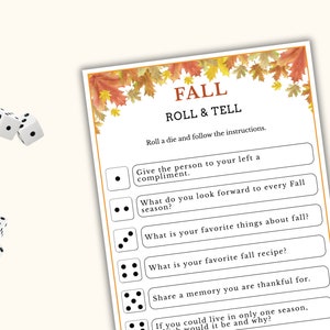 Fall Roll and Tell Dice Game - Printable Autumn Game - Fun Fall Time ...