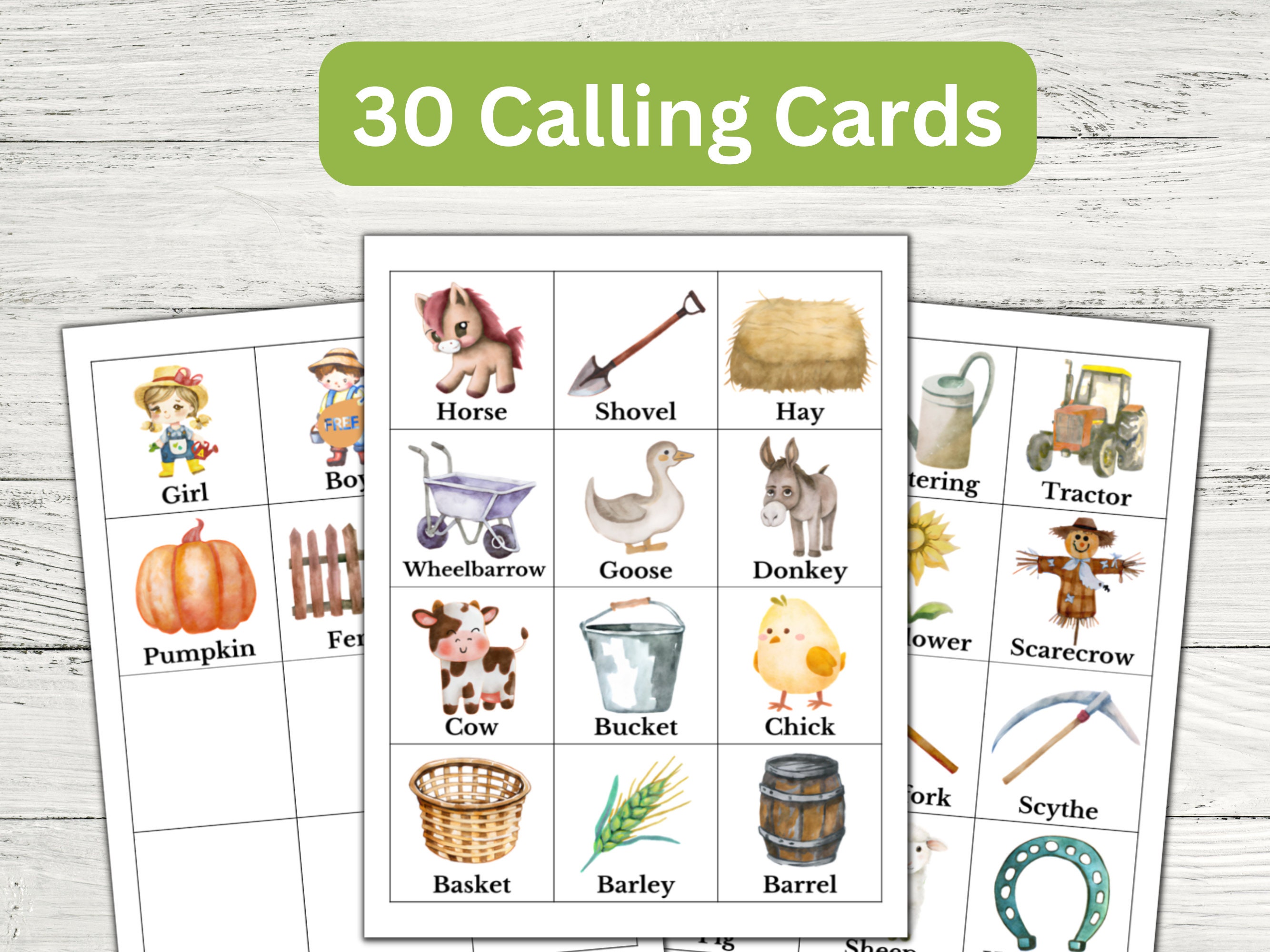 Farm Bingo Game for Kids and Adult - Barnyard Birthday - 40 Bingo Cards ...