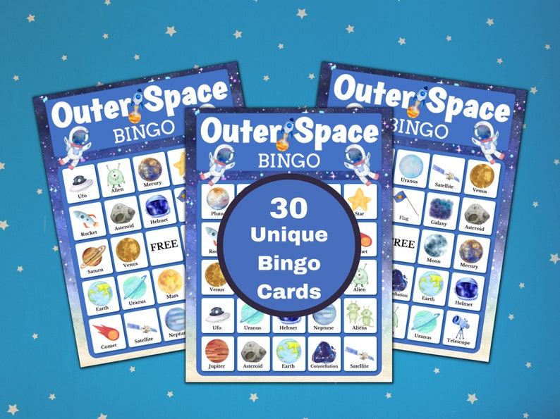 Outer Space Bingo Game Printable Space Bingo Game for Kids - Etsy