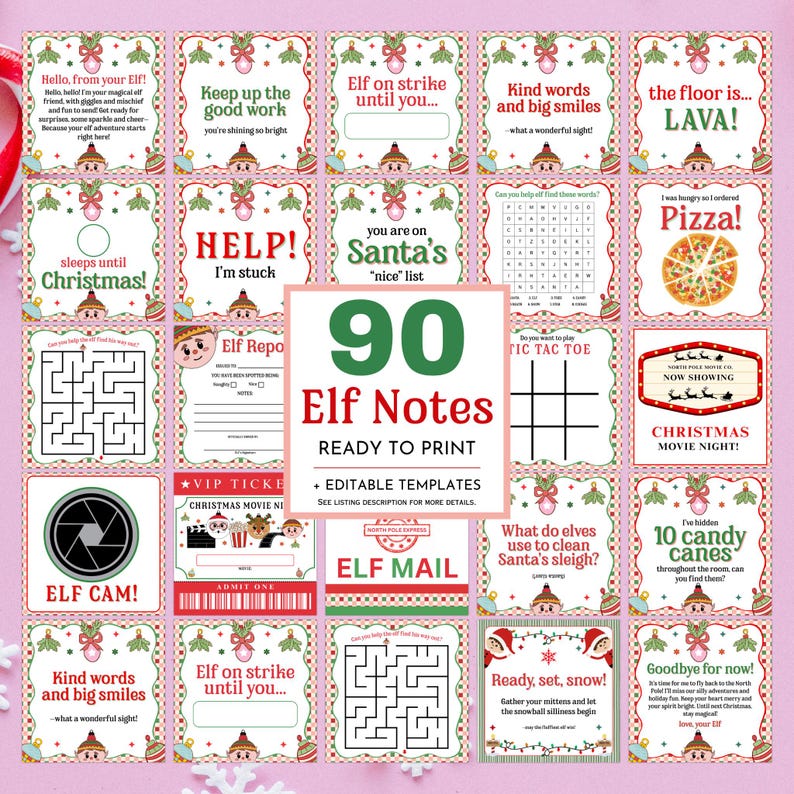 Printable 90 Elf Note Card Mega Bundle, Elf Notes Kit, Elf Games ...