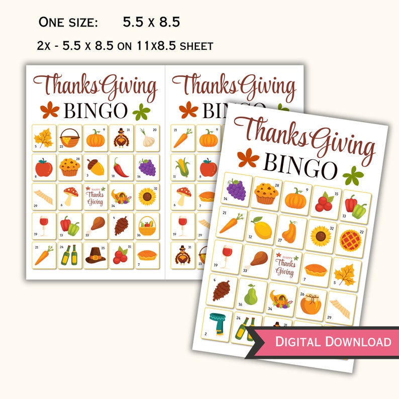 50 Thanksgiving Bingo Cards - Printable Thanksgiving Games for Kids and ...
