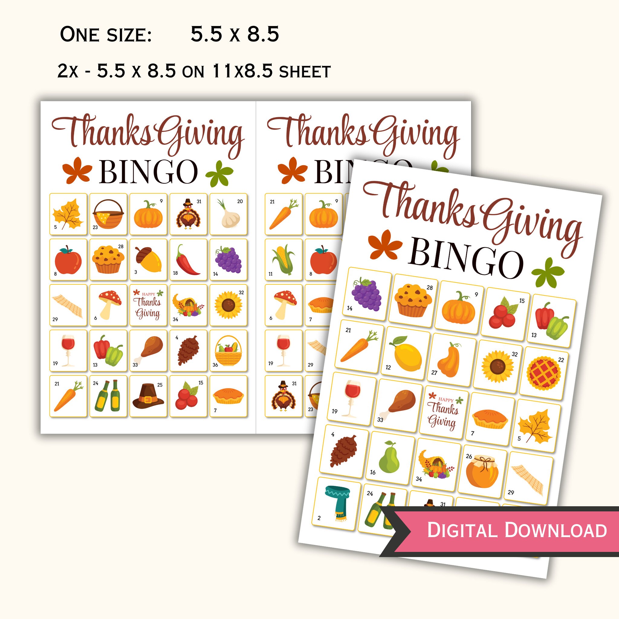 50 Thanksgiving Bingo Cards - Printable Thanksgiving Games for Kids and ...