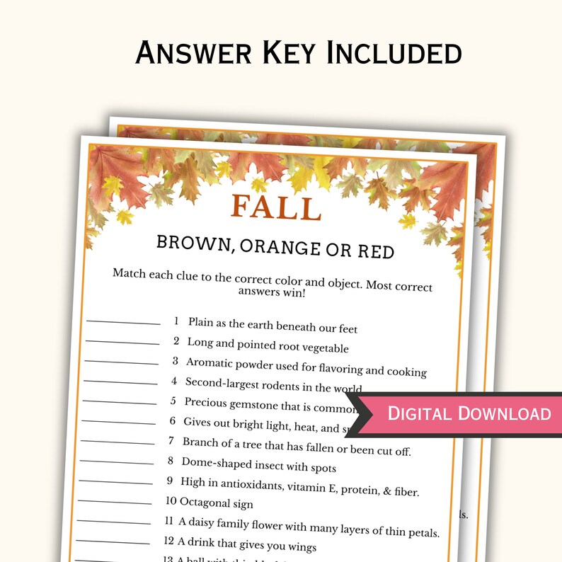 Brown, Orange or Red Game - Printable Autumn Game - Fun Fall Time ...