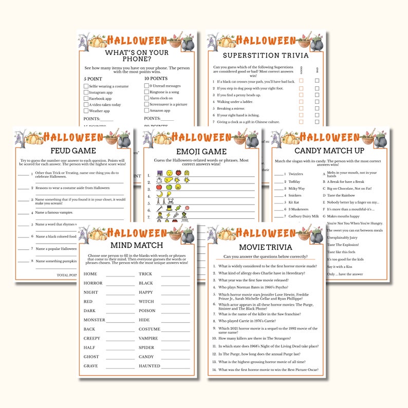 15 Halloween Party Game Bundle Printable for Kids and Adults ...