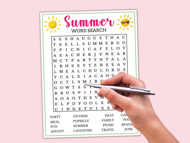 Summer Word Search Game - Pool Party, Beach Games and Activities for ...