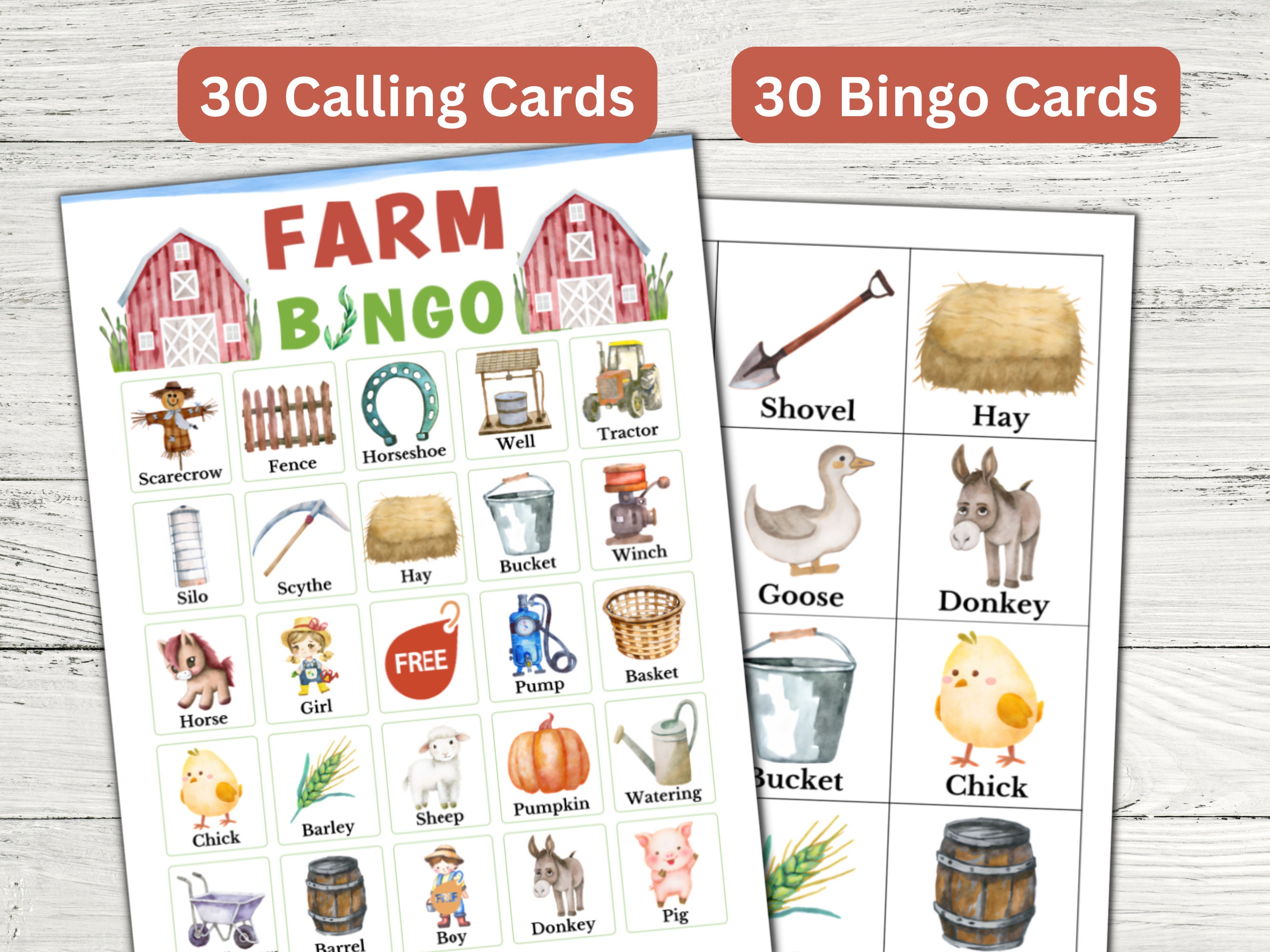Printable Farm Bingo Game Barnyard Birthday Party 30 Bingo Cards ...