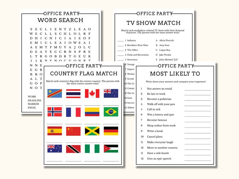 Printable Office Party Games Bundle - Work Party Games for Team ...