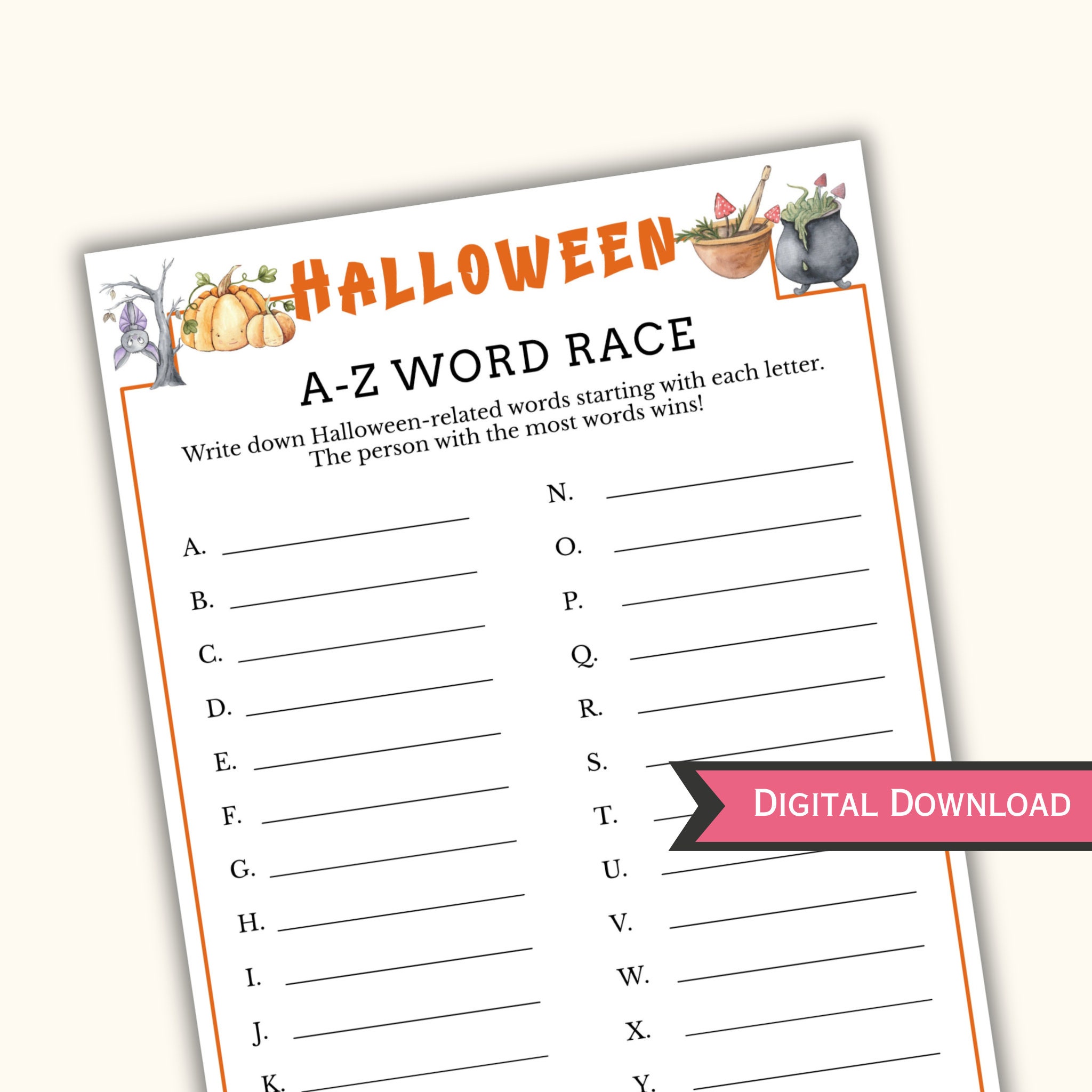 Halloween A-Z Game - Printable Halloween Party Game for Teens & Adults ...