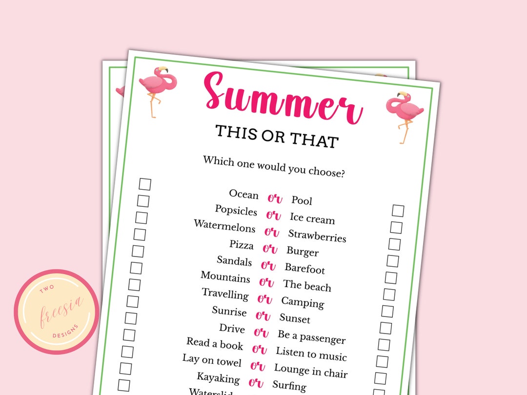 Summer This or That Game - Printable Summer Game and Activity for Kids ...