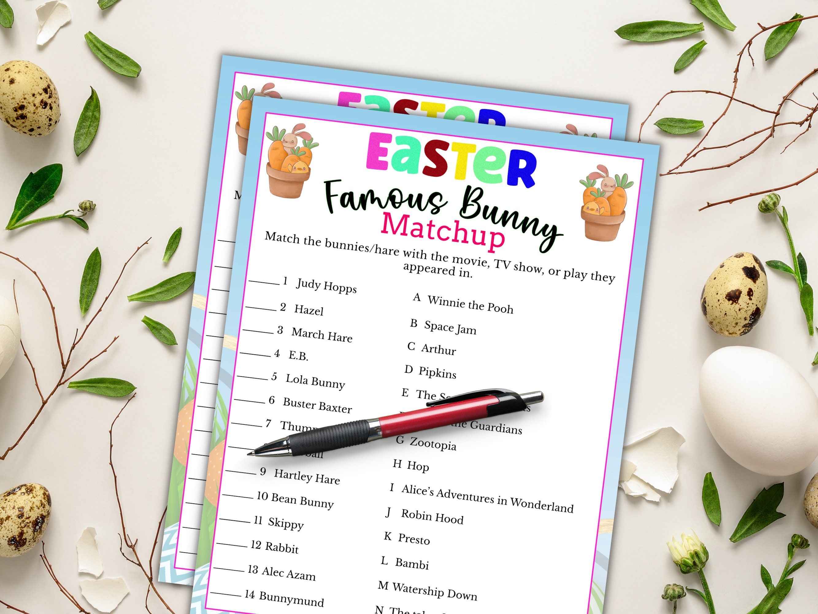 Printable Easter Games Famous Bunny Matchup Easter Activity for Kids ...