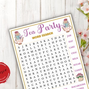 Tea Party Word Search - Printable Tea Party Games for Birthdays, Bridal ...