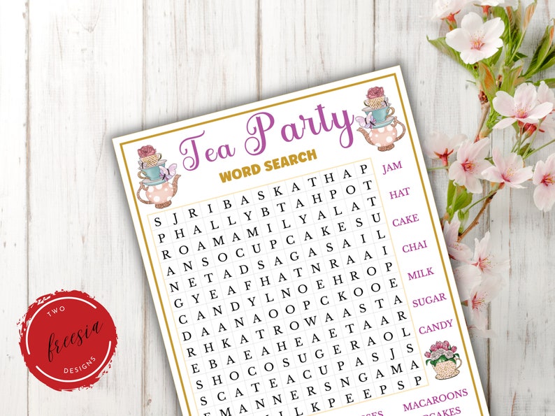 Tea Party Word Search - Printable Tea Party Games for Birthdays, Bridal ...