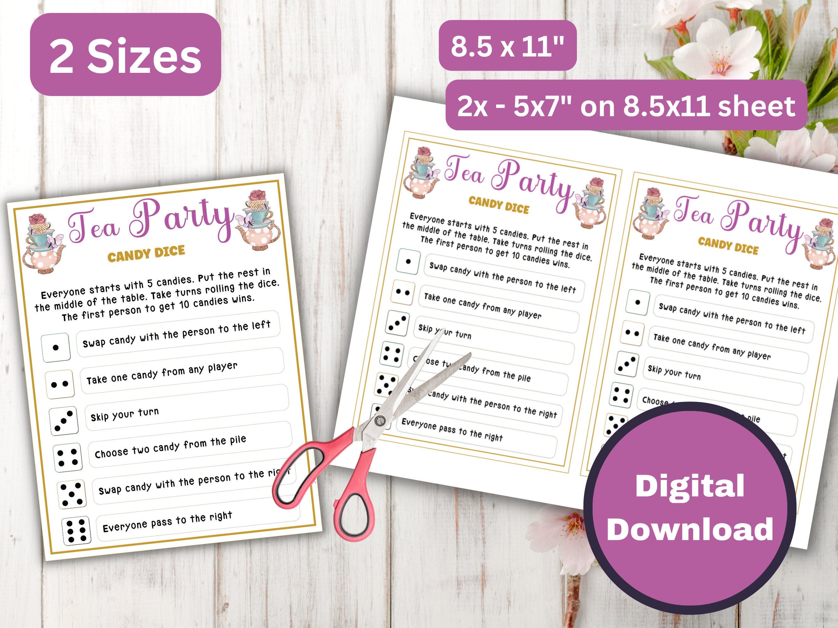 Tea Party Candy Dice Game for Kids Tea Party Birthdays, Bridal Shower ...