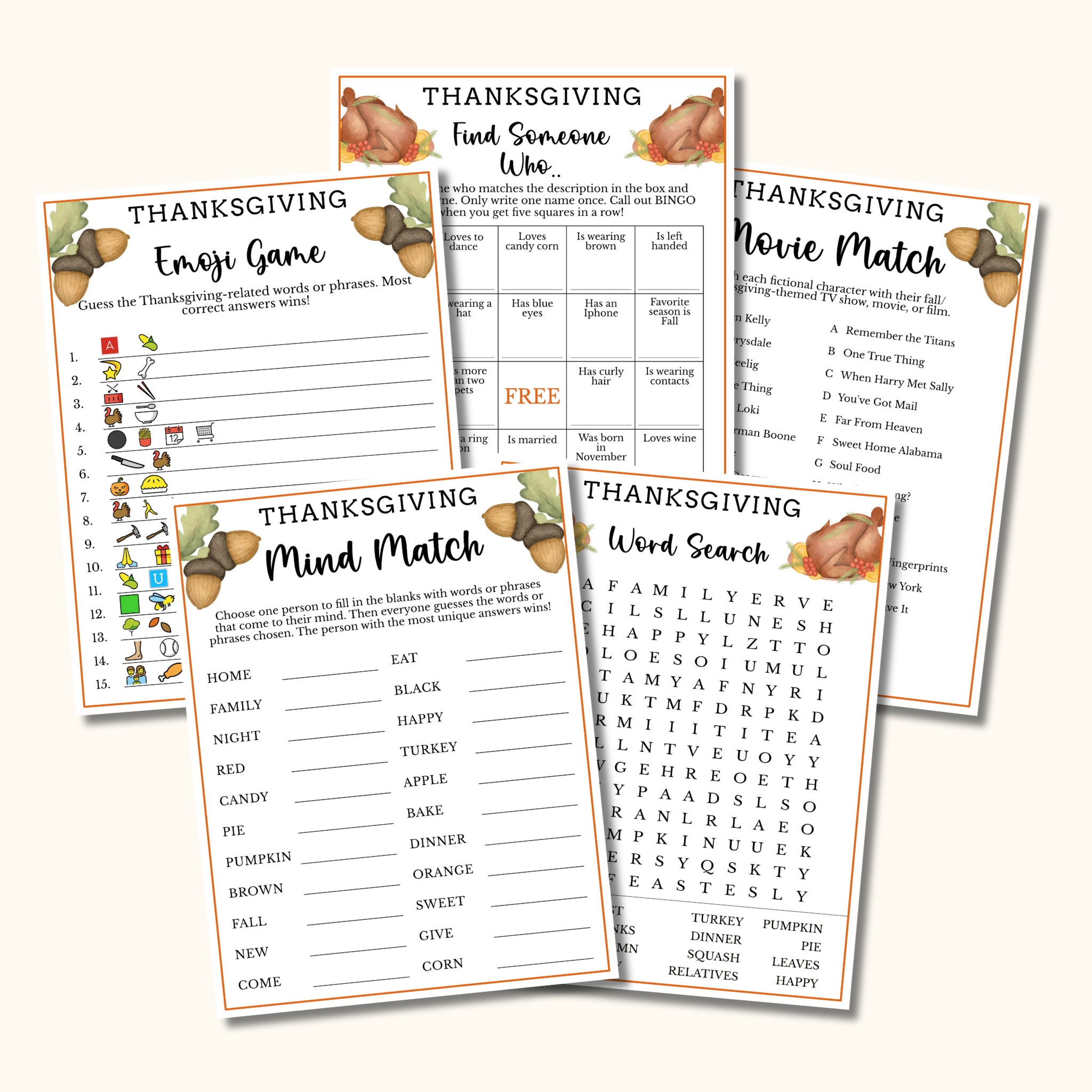 Thanksgiving Game Bundle - Printable Thanksgiving Games for Kids and ...
