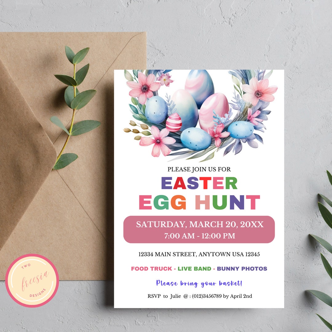 Easter Egg Hunt Invitation Template Editable Easter Celebration ...
