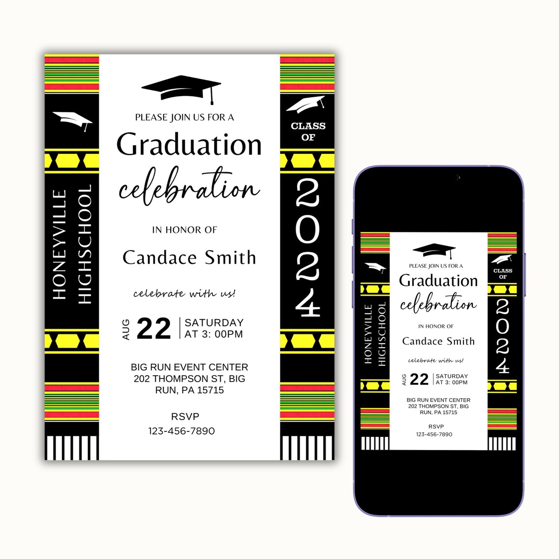 Editable Kente Graduation Invitation Template 2024 Photo Graduation ...