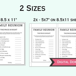 The Price is Right Family Reunion Game - Printable Family Gathering ...