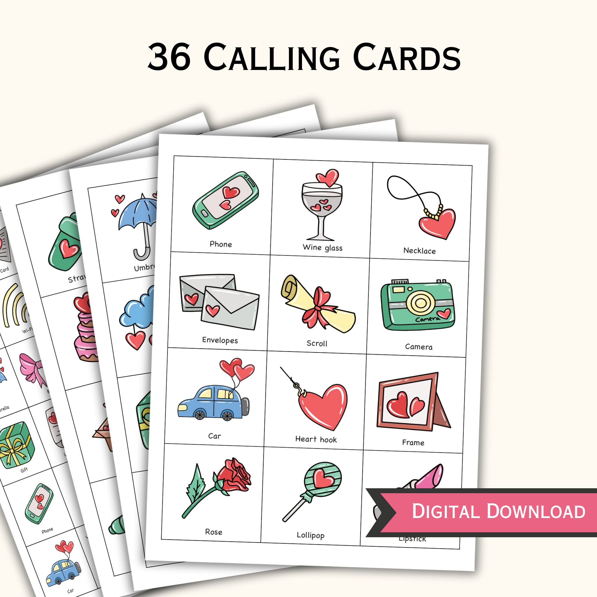 50 Bingo Valentine's Day Bingo Cards - Printable Bingo Game for Kids ...