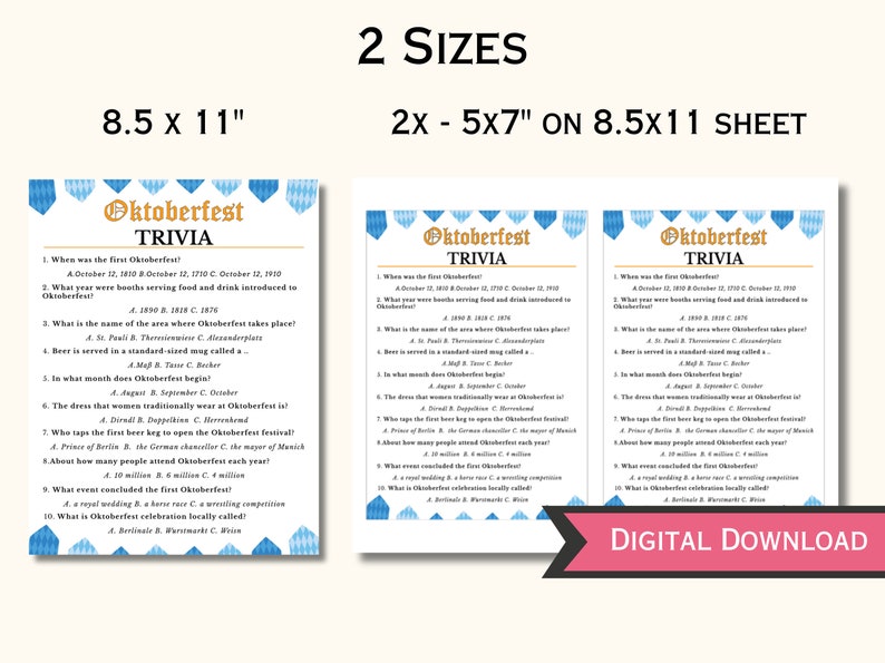 Oktoberfest Trivia Game - Printable Oktoberfest Game - Adult ...