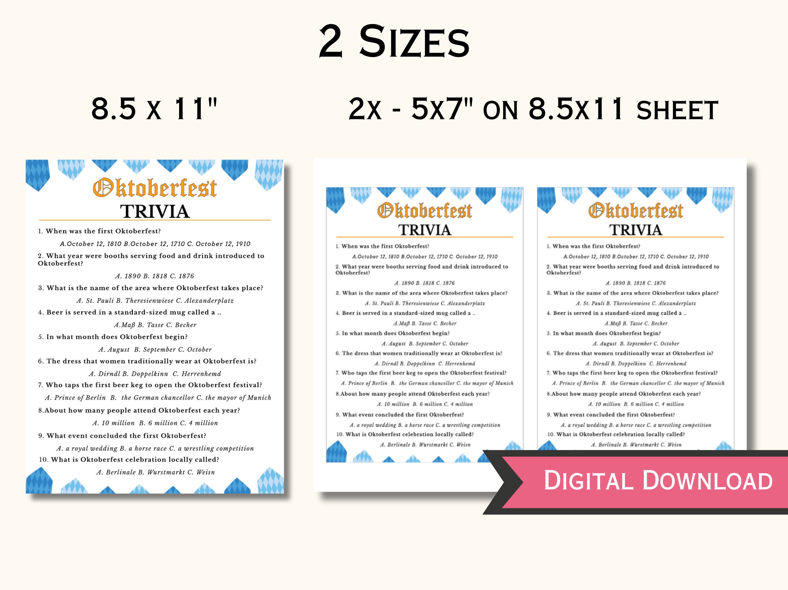 Oktoberfest Trivia Game - Printable Oktoberfest Game - Adult ...