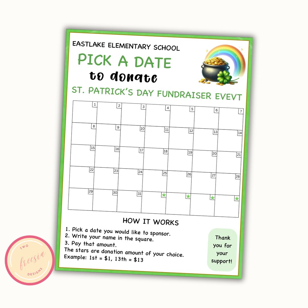 Editable Fundraiser Calendar Template - Pick a Date to Donate ...