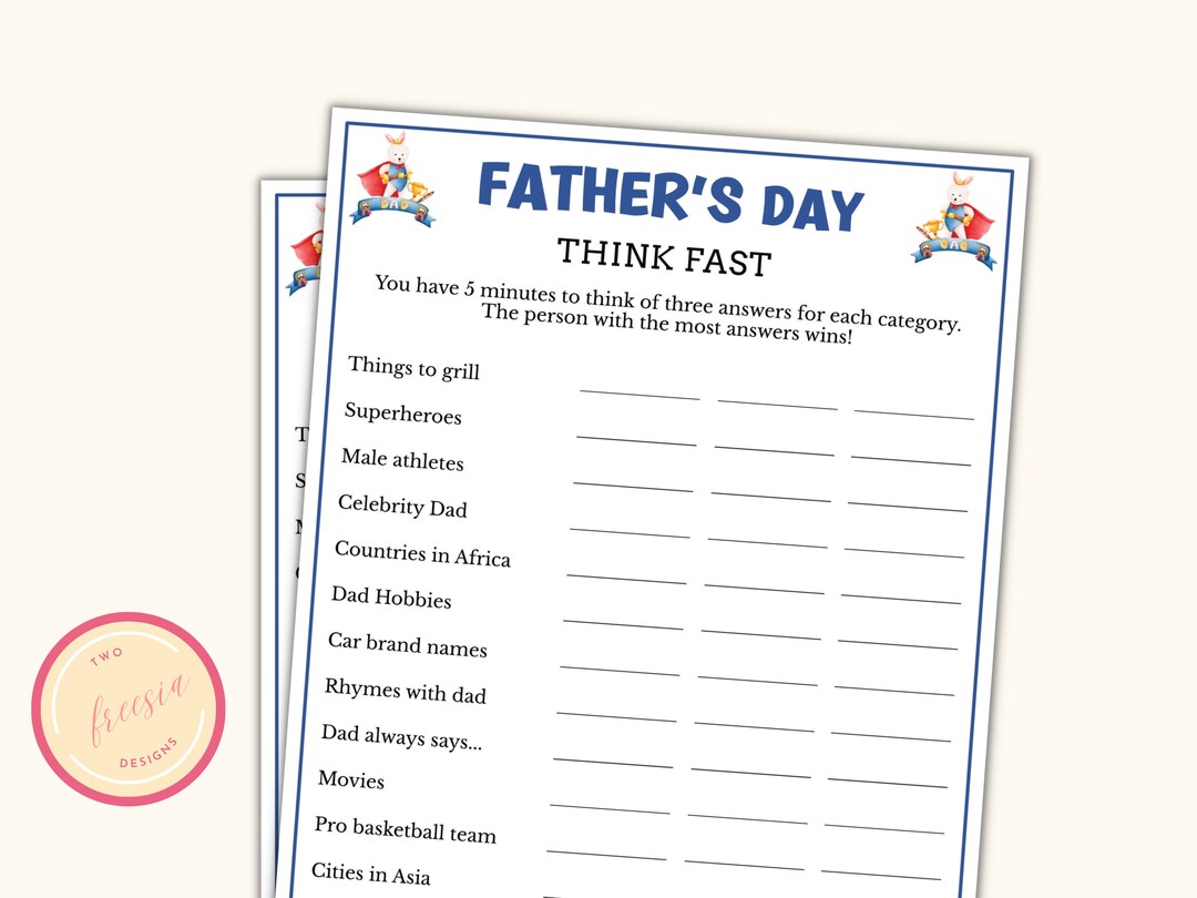 Printable Father's Day Game - Think Fast Game - Happy Father's Day ...