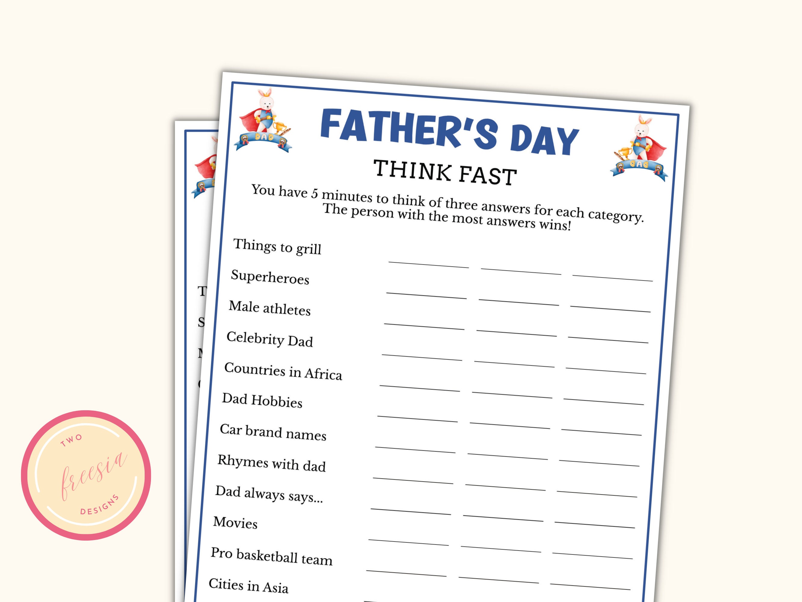 Printable Father's Day Game - Think Fast Game - Happy Father's Day ...