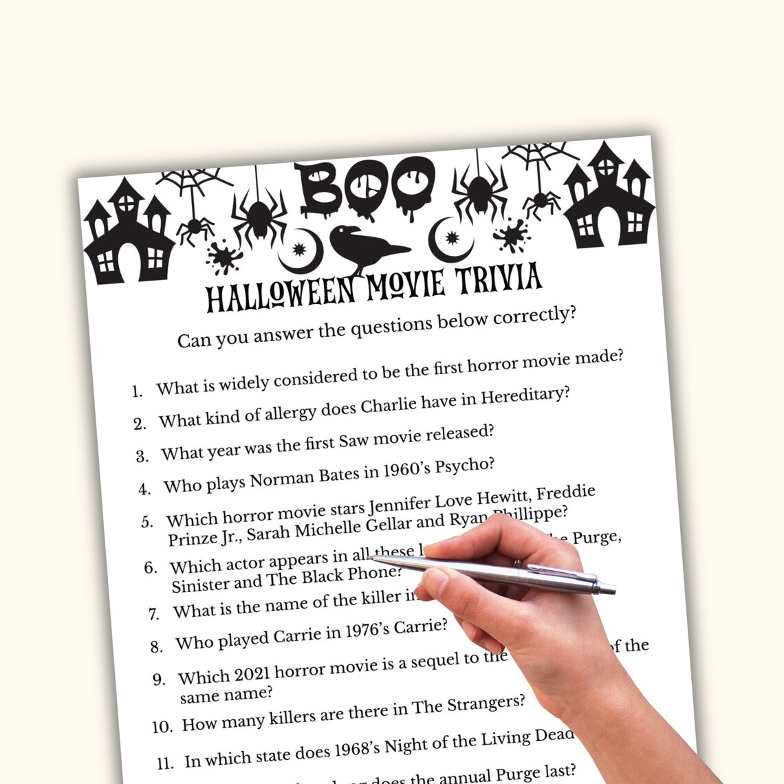 Halloween Movie Trivia Game Printable Halloween Party Game for Teens ...
