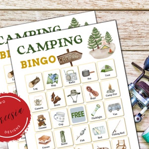 Camping Bingo Game Cards for Kids, Adults and Family Party Favors ...