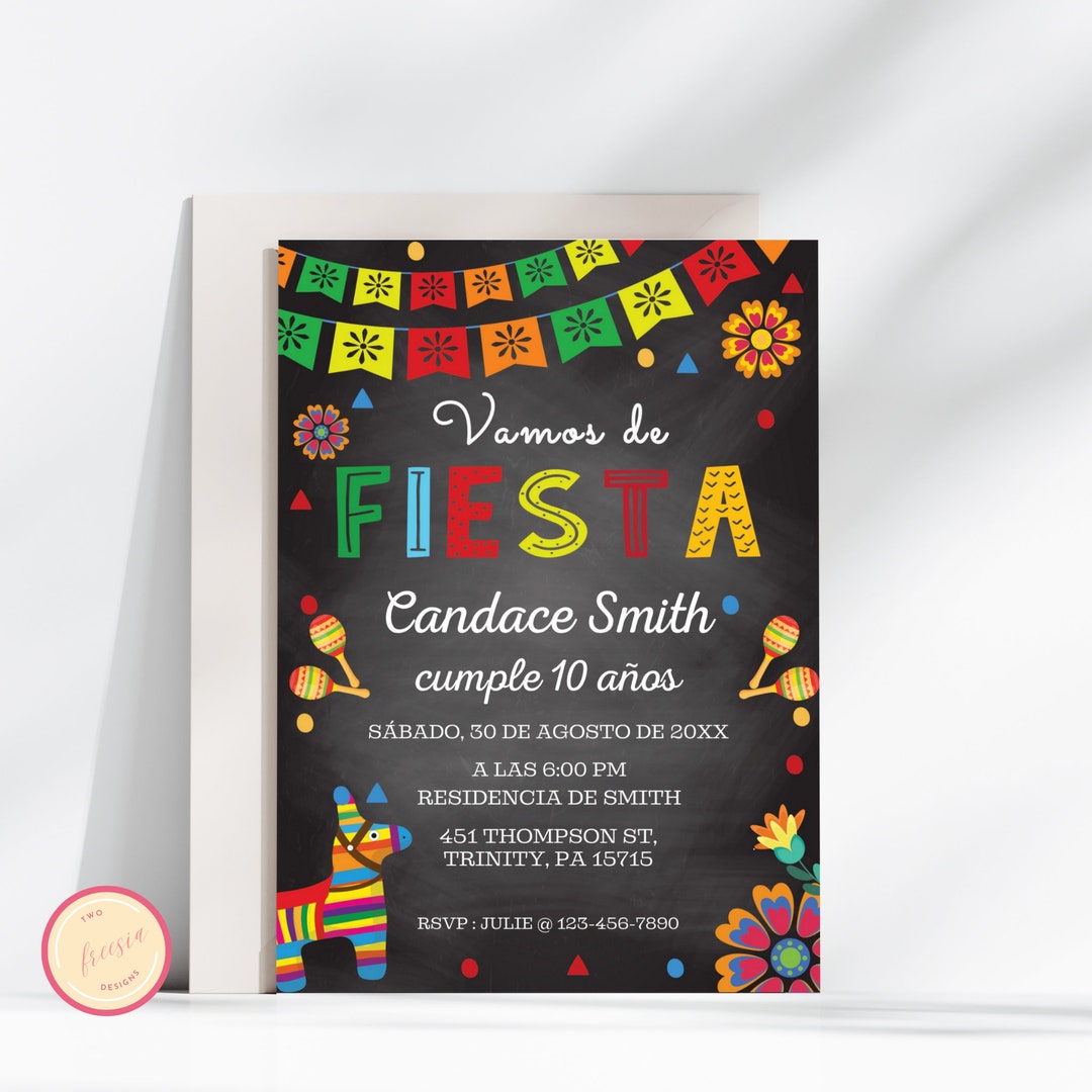 Vamos De Fiesta Party Invitations Spanish Birthday Editable Any Age ...