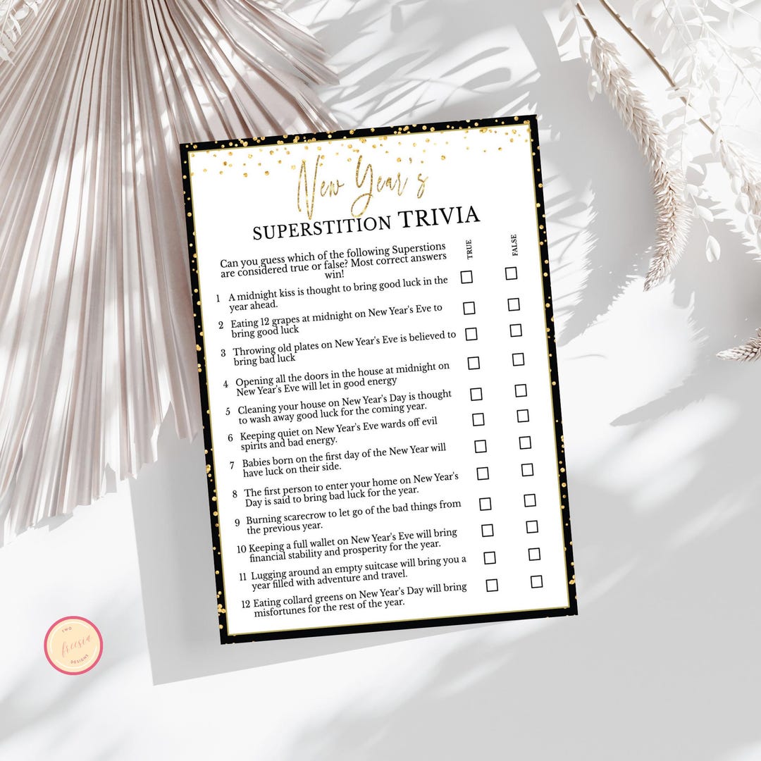 New Years Superstition Trivia Game, Printable New Years Party Game for ...