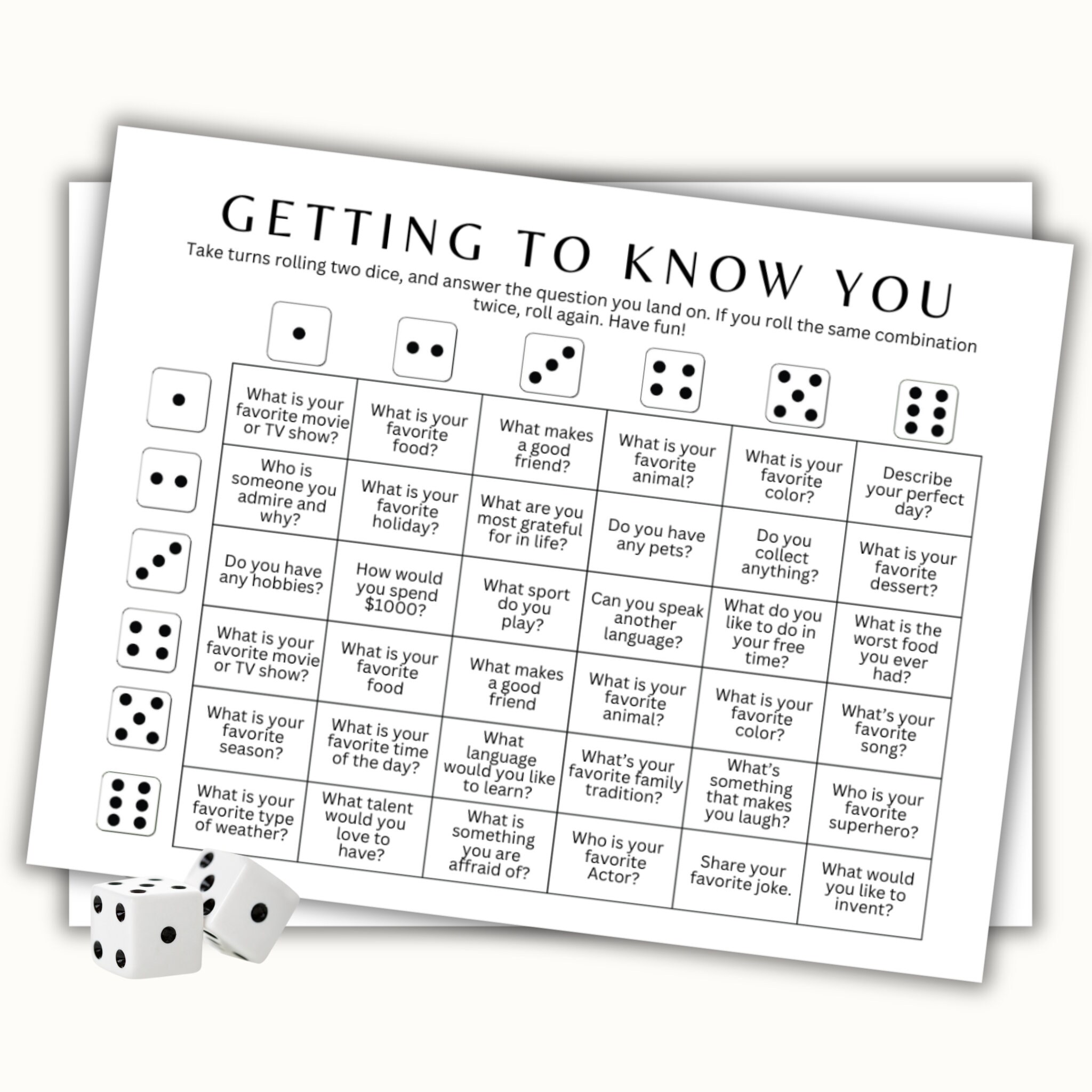 Getting to Know You Dice Game - Back to School - Classroom Icebreaker ...