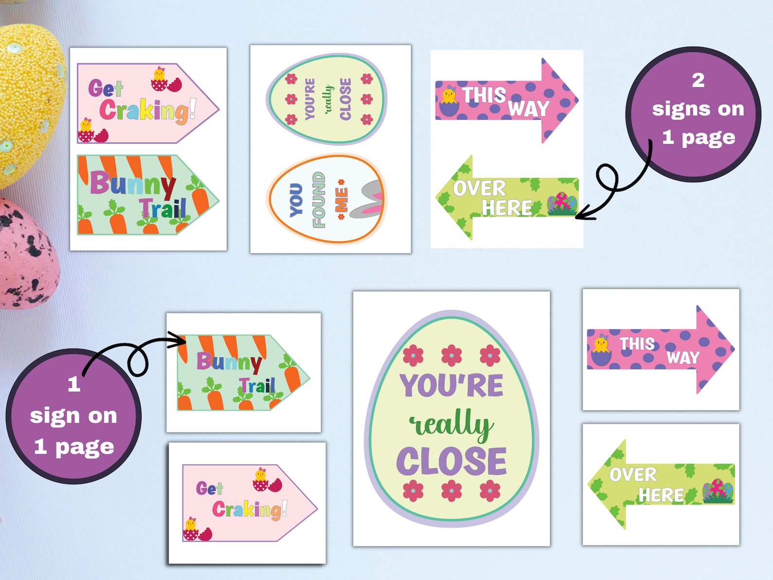 Printable Easter Egg Hunt Signs - Easter Bunny Party Decorations and ...