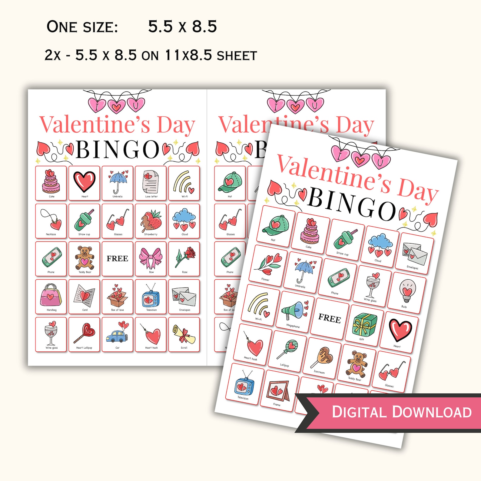 50 Bingo Valentine's Day Bingo Cards Printable Bingo Game for Kids ...