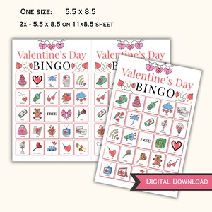 50 Bingo Valentine's Day Bingo Cards - Printable Bingo Game for Kids ...