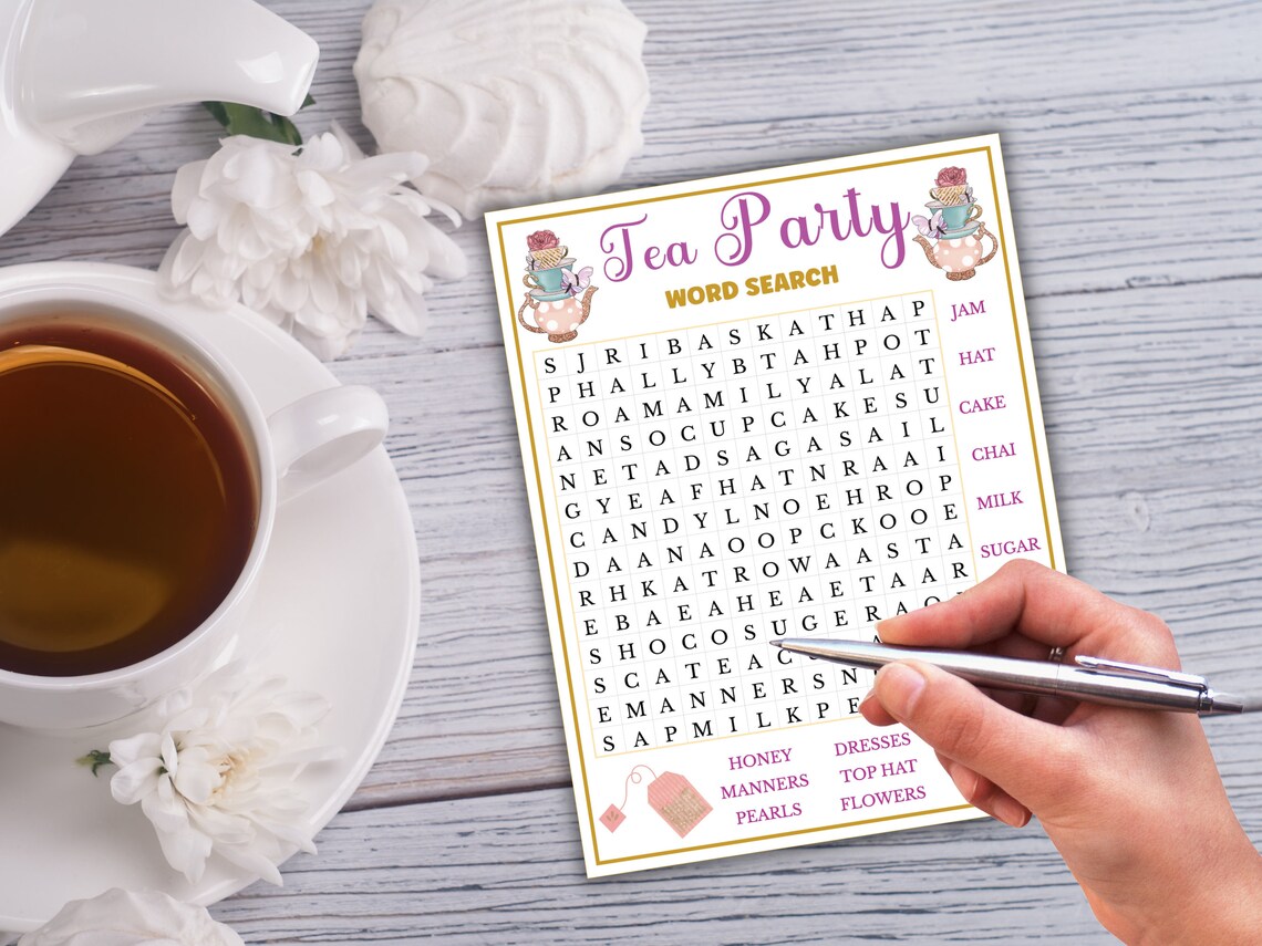 Tea Party Word Search Printable Tea Party Games for Birthdays, Bridal ...