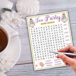 Tea Party Word Search - Printable Tea Party Games for Birthdays, Bridal ...