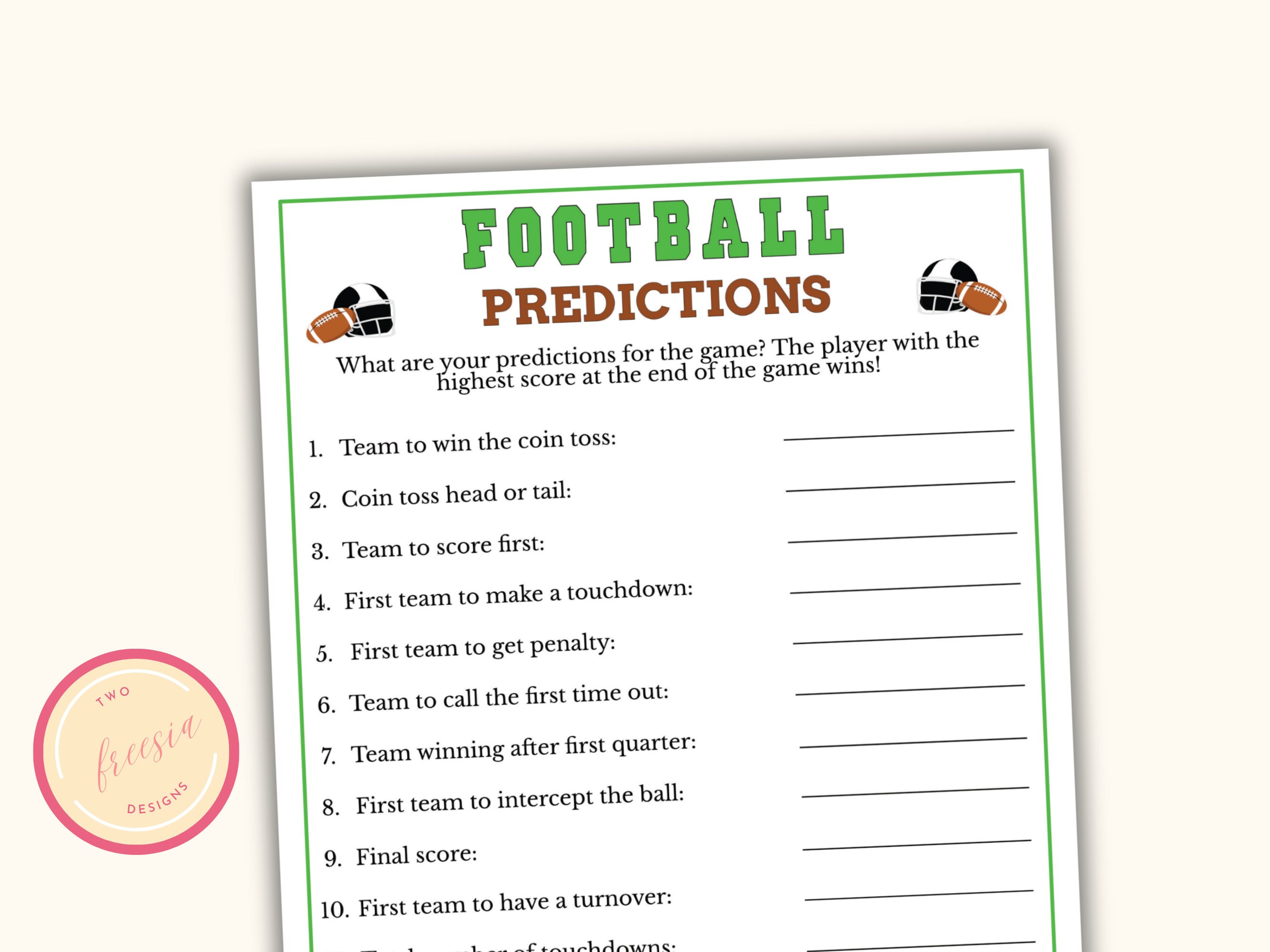 Football Predictions Printable - Football Party Game - Football Party ...