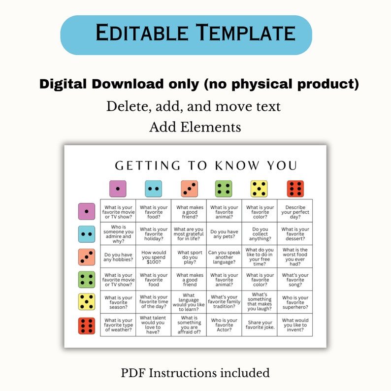 Roll and Tell Dicebreaker Game - Get to Know You Dice - Back to School ...