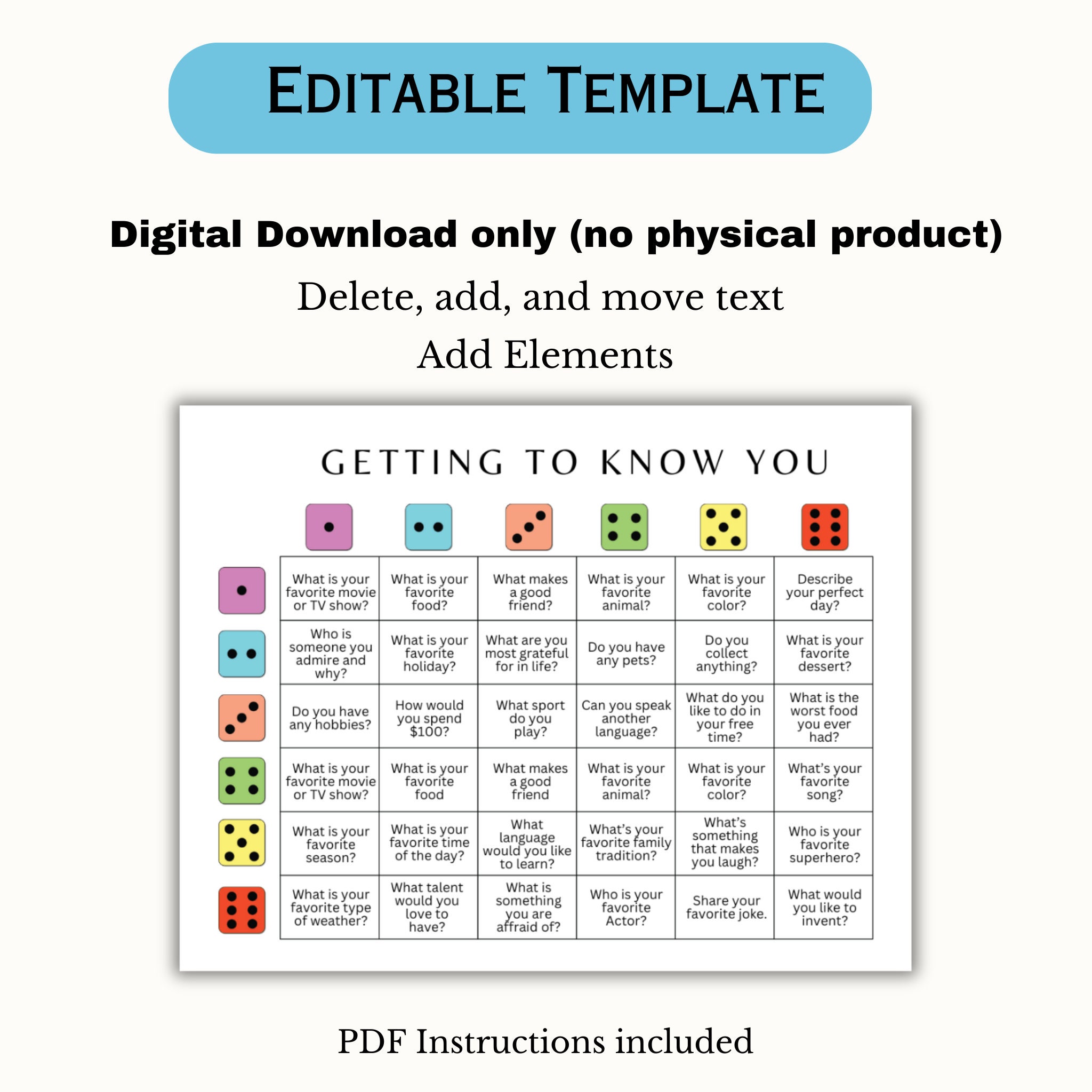 Roll and Tell Dicebreaker Game - Get to Know You Dice - Back to School ...