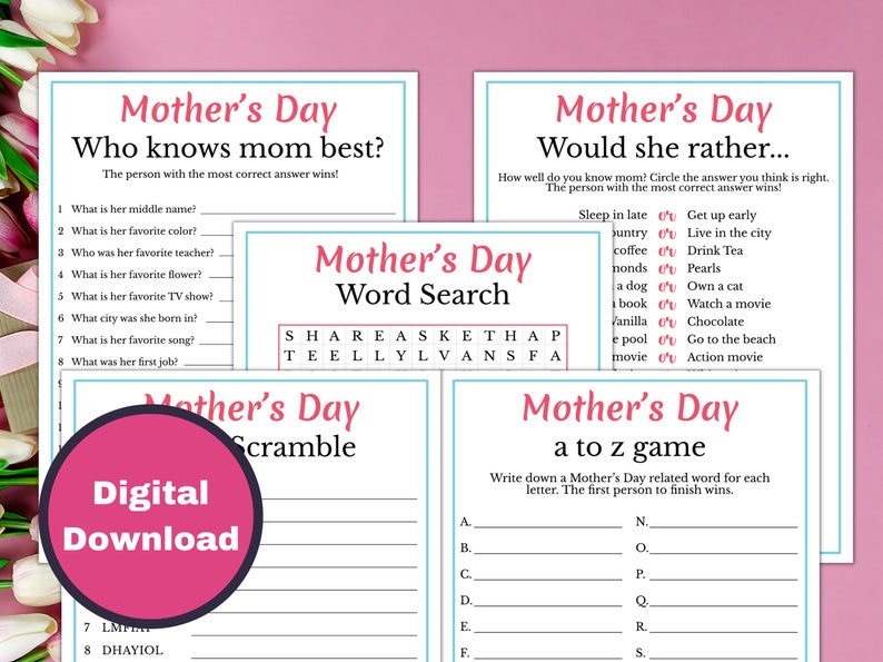 Printable Mother's Day 10 Game Bundle for Kids and Adults - Family ...