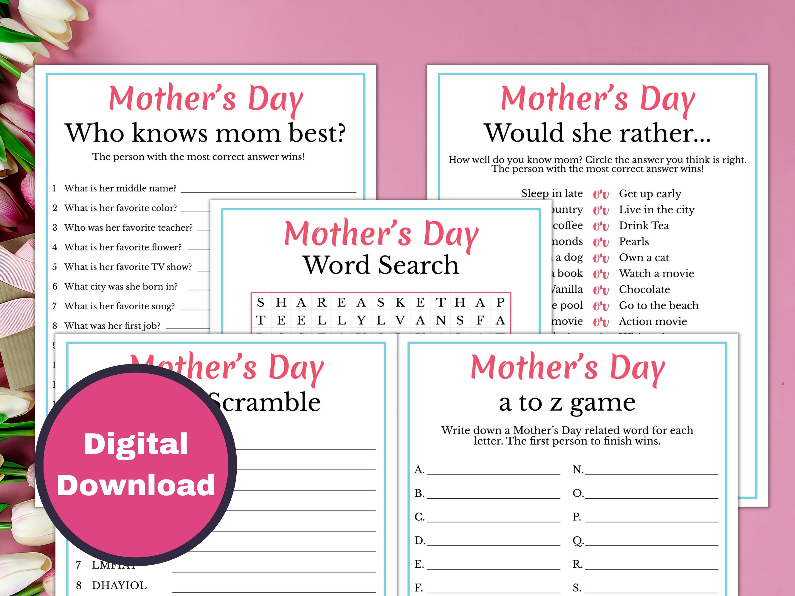 Printable Mother's Day 10 Game Bundle for Kids and Adults - Family ...