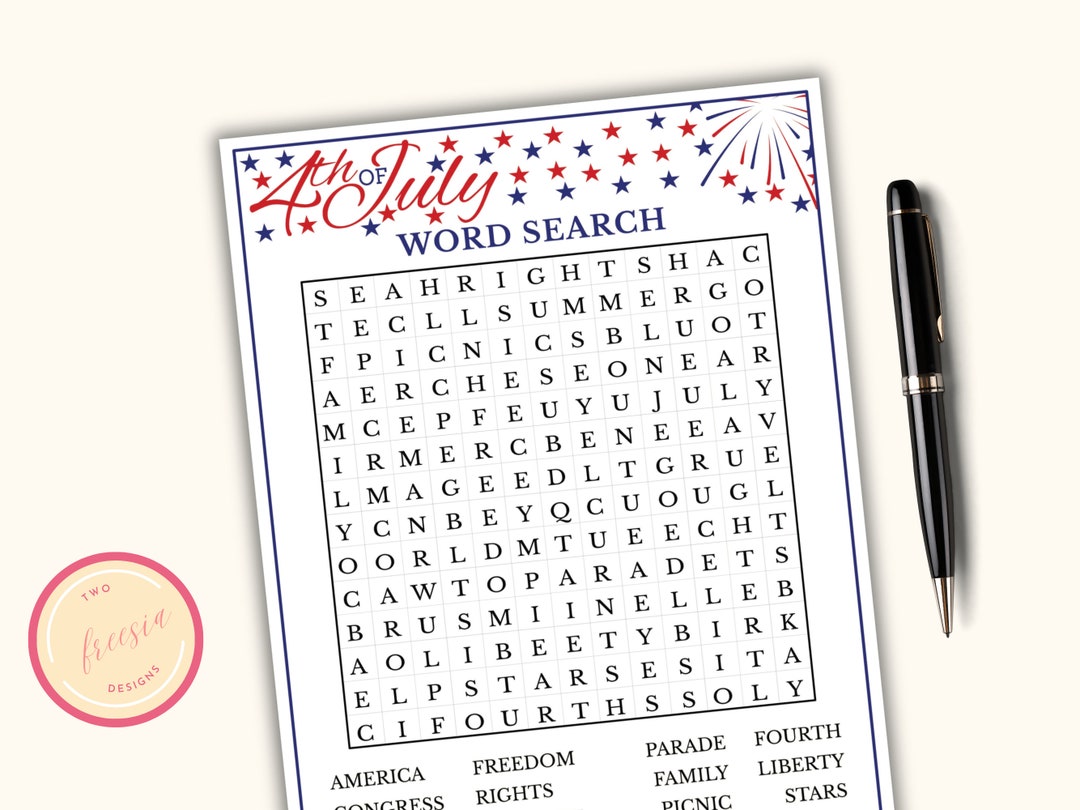 4th of July Word Search Game - Printable Fourth of July Game ...