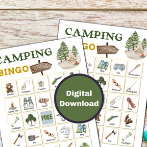 Camping Bingo Game Cards for Kids, Adults and Family Party Favors ...