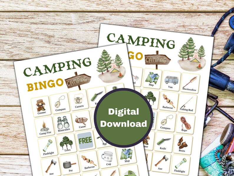 Camping Bingo Game Cards for Kids Adults and Family Party - Etsy