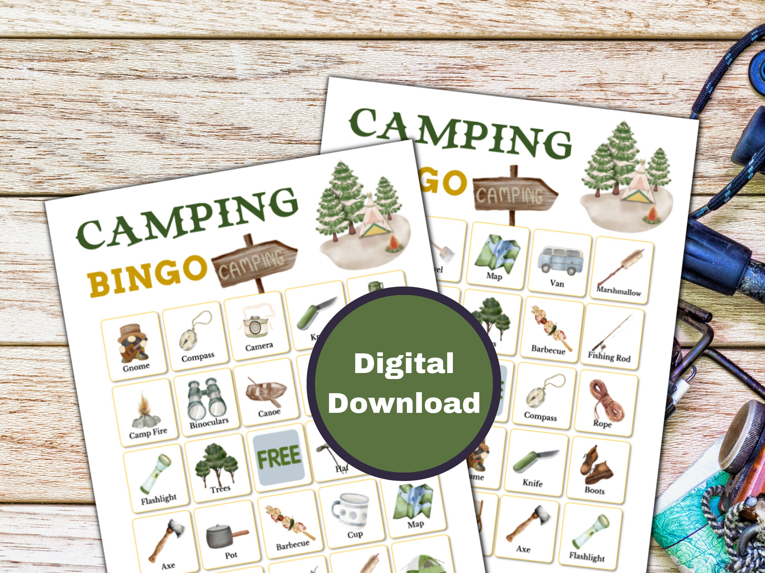 Camping Bingo Game Cards for Kids, Adults and Family Party Favors ...