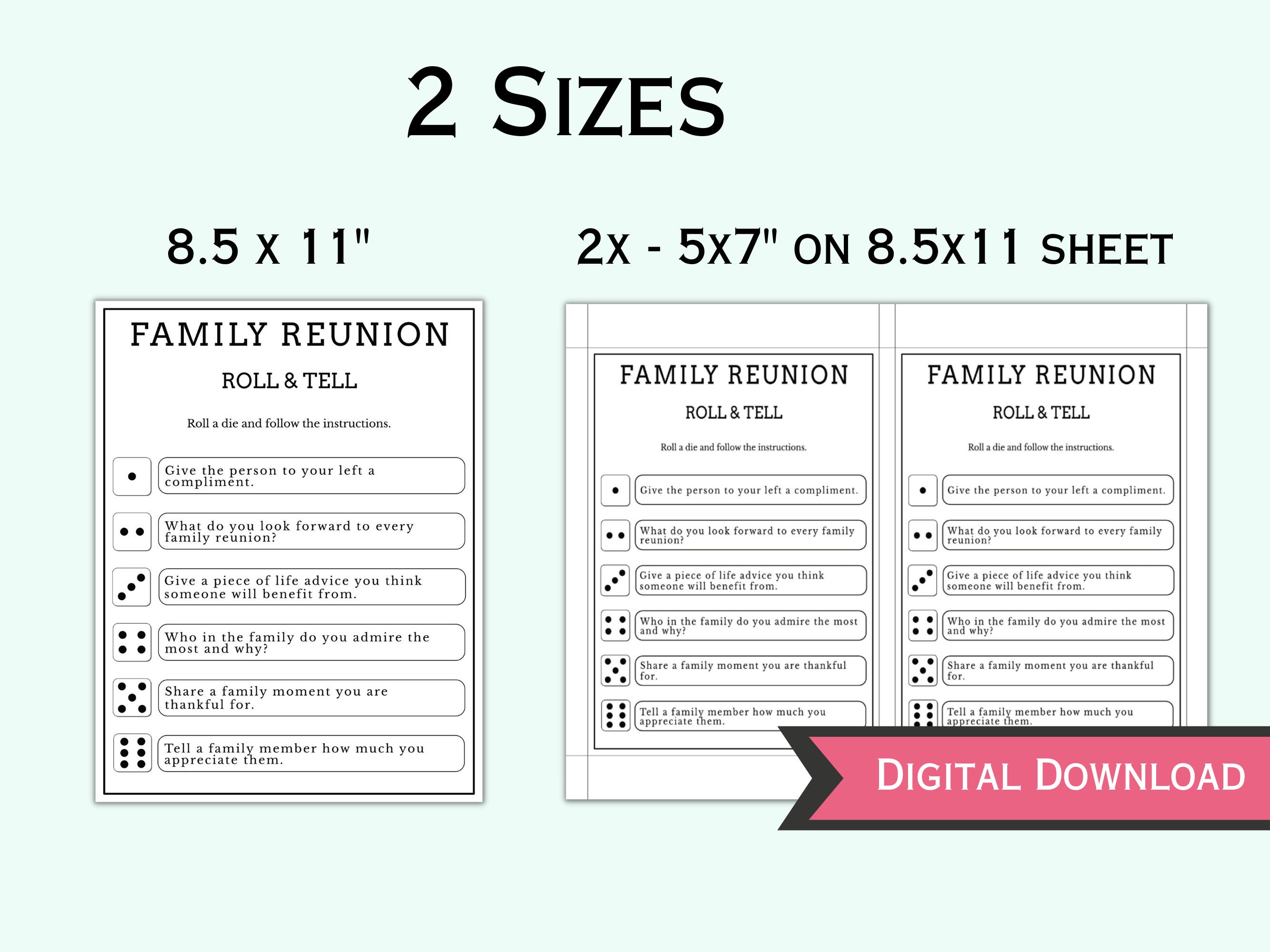 Family Reunion Roll & Tell Dice Game - Printable Family Reunion ...