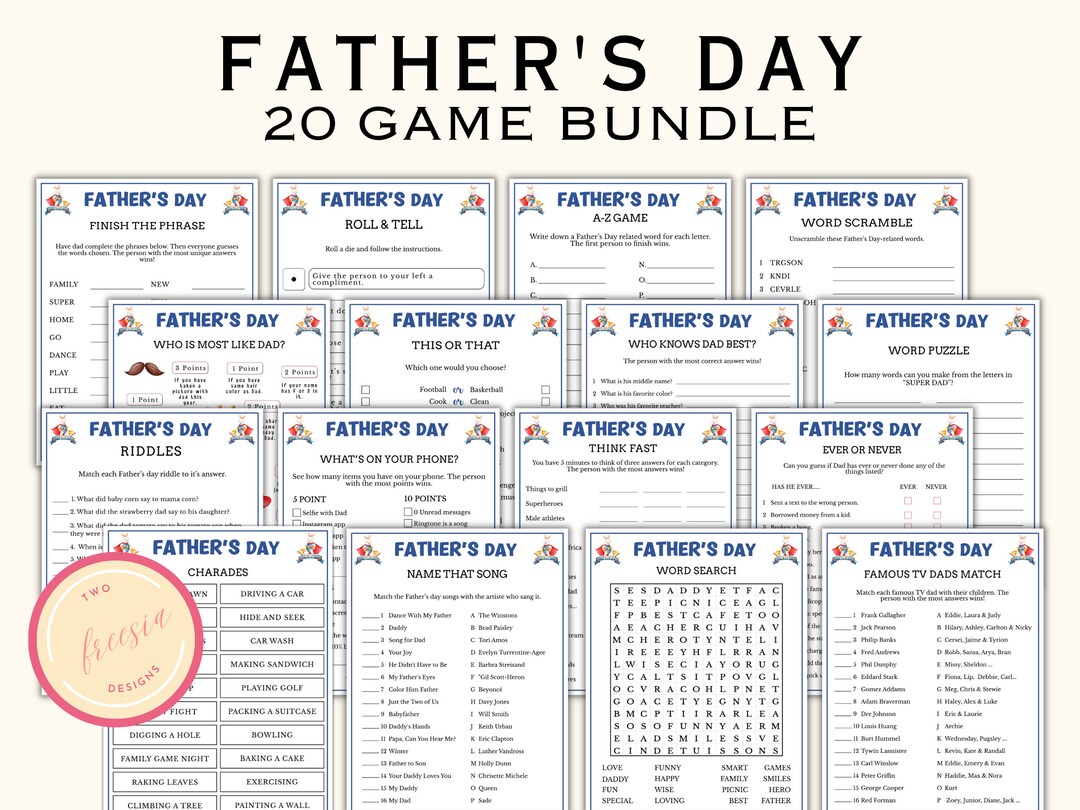 20 Printable Father's Day Game Bundle for Kids and Adults - Family ...