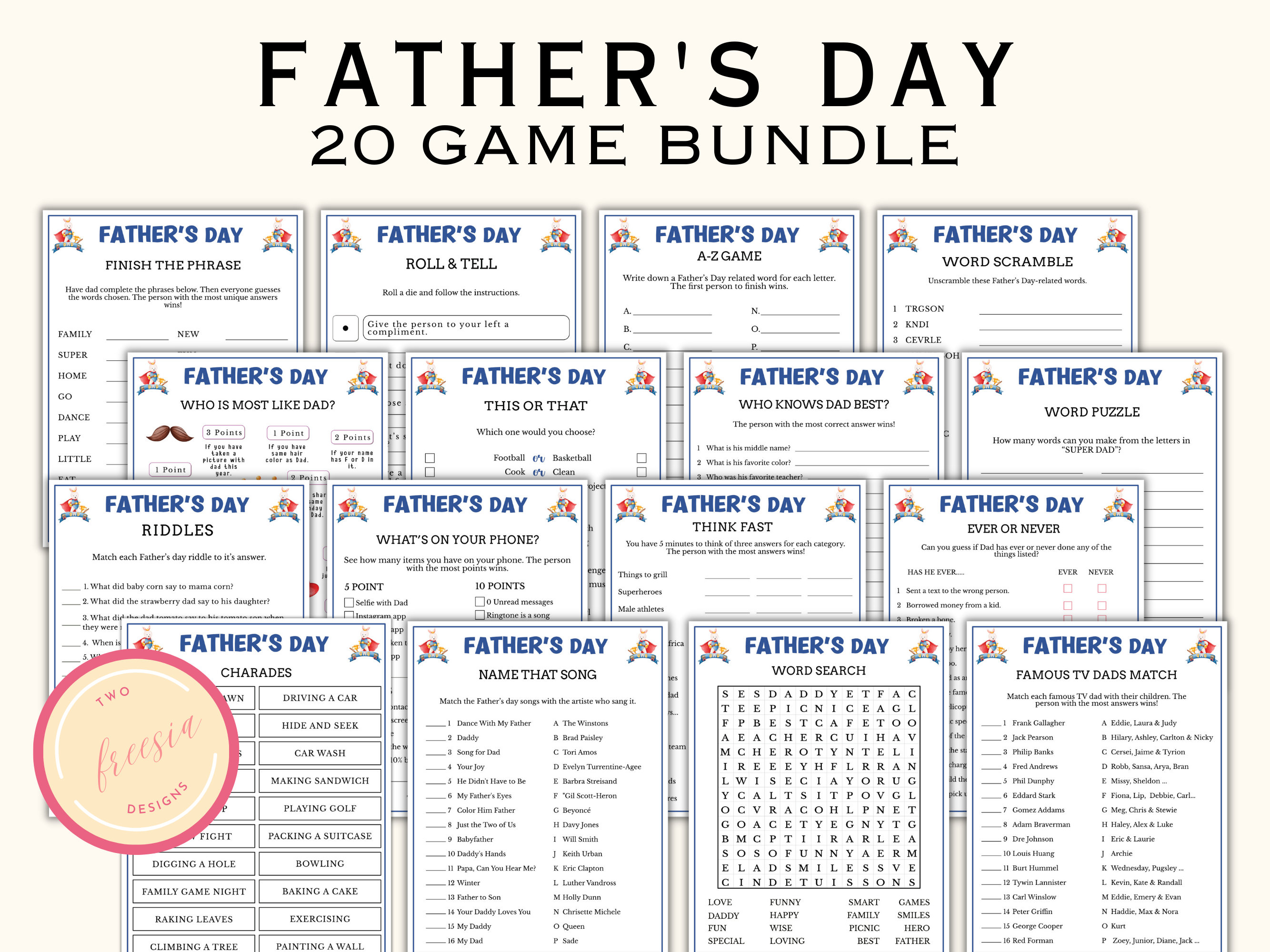 20 Printable Father's Day Game Bundle for Kids and Adults Family Party ...